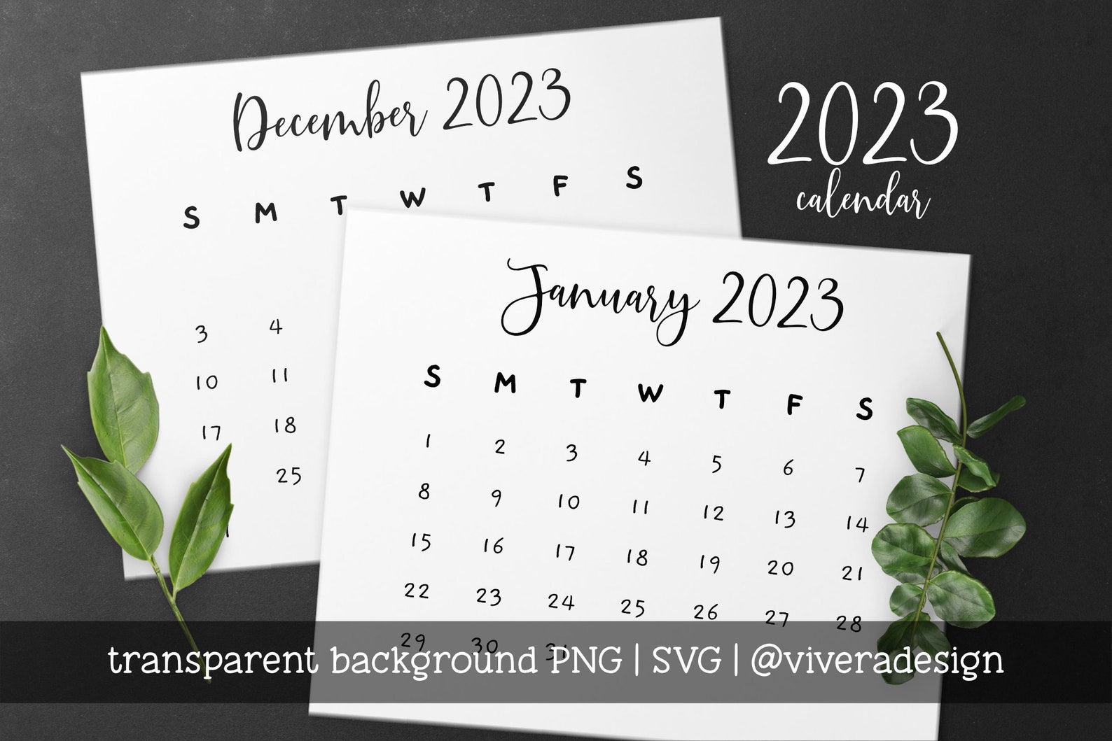 2023 Calendar Clip Art in Fancy Handwritten Font SVG PNG - Etsy