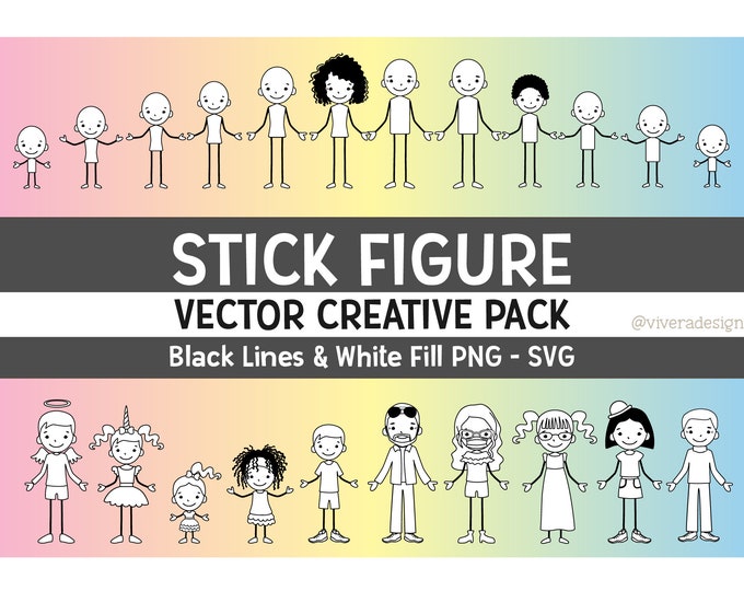 Family Pet Stick Figures SVG PNG EPS Black Lines White - Etsy