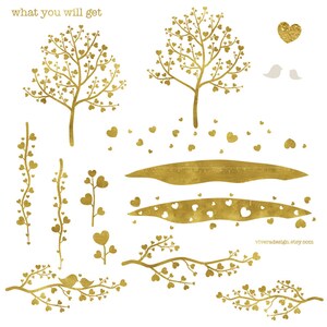 The Pretty Heart Tree in Gold - Digital Clip Art - Instant Download ...