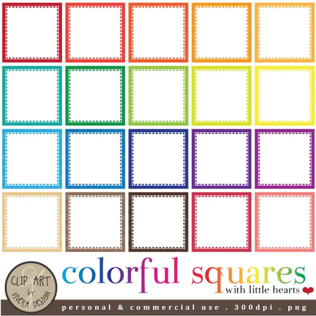 Digital Clip Art - Squares With Little Heart Linings - in 20 Colors - Etsy