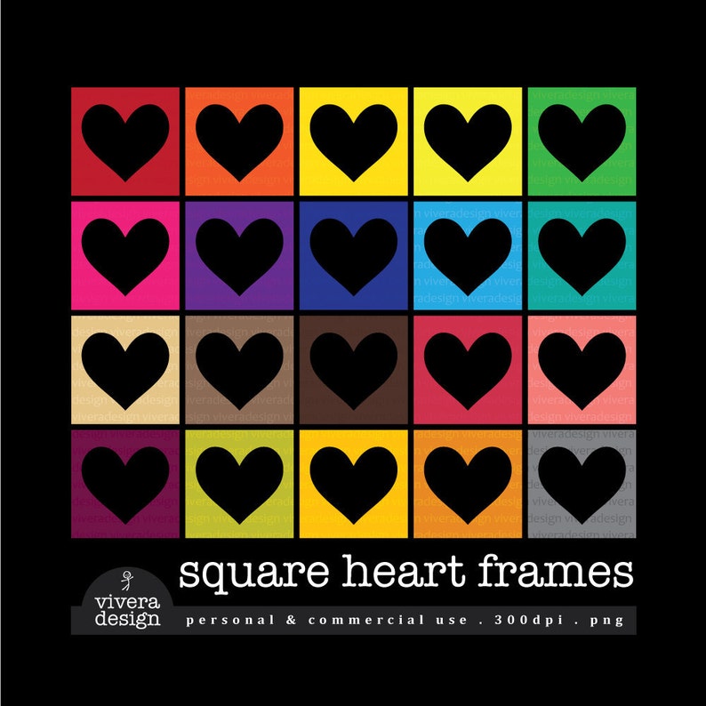 Square Heart Frames Digital Clip Art in 20 Colors | Etsy