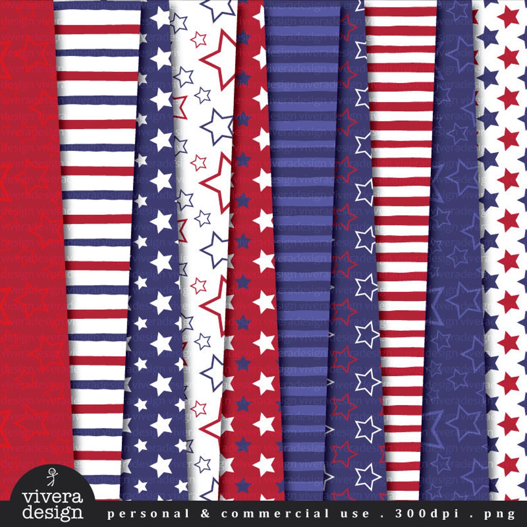 Fourth of July - Independence Day Digital Paper Pack - Star Stripes ...