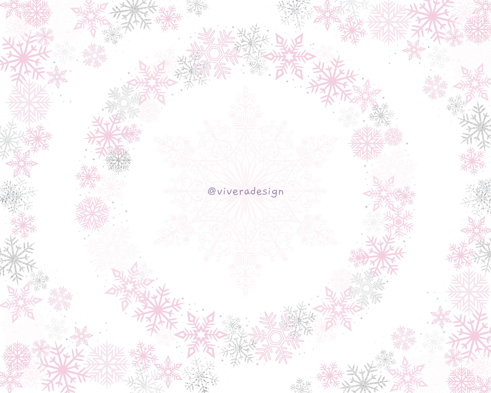 Silver Pink Snowflakes Frames and Cliparts Digital Snowflake - Etsy