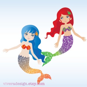 Dazzling Mermaids With Bright Hair and Multicoloured Sparkly Tails ...