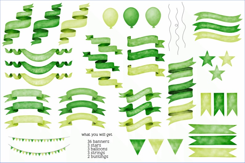 The Greens Watercolor Ribbon Banners Clip Art Lime Green - Etsy