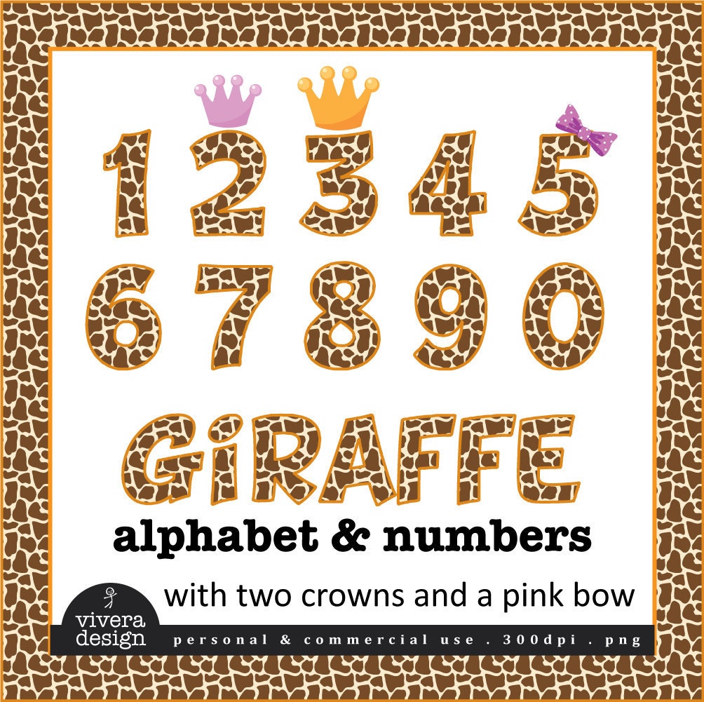 Giraffe Pattern Letters and Numbers With Additional Purple - Etsy