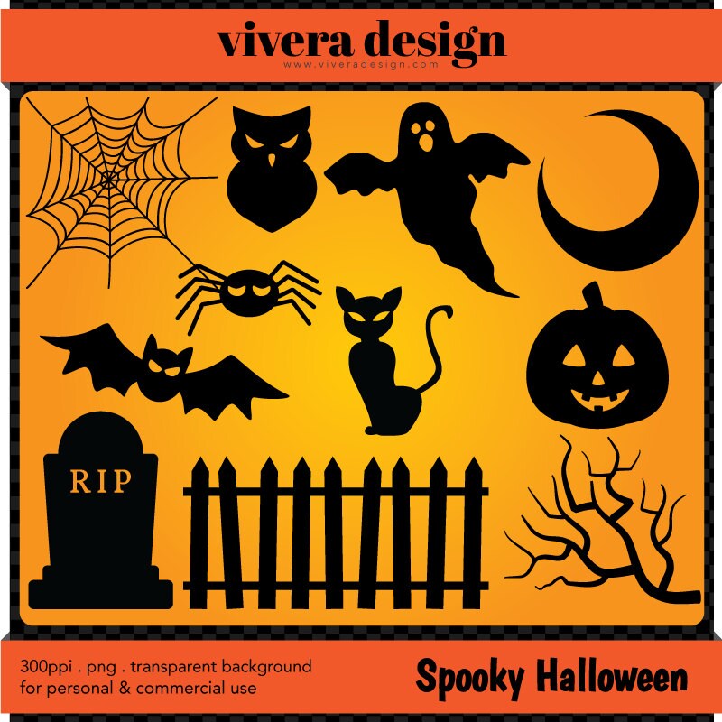 Digital Clip Art Spooky Halloween Silhouettes Bats | Etsy