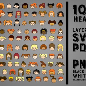 Kids Head Stick Figures - SVG | PNG | PDF - With Colors - Vector ...