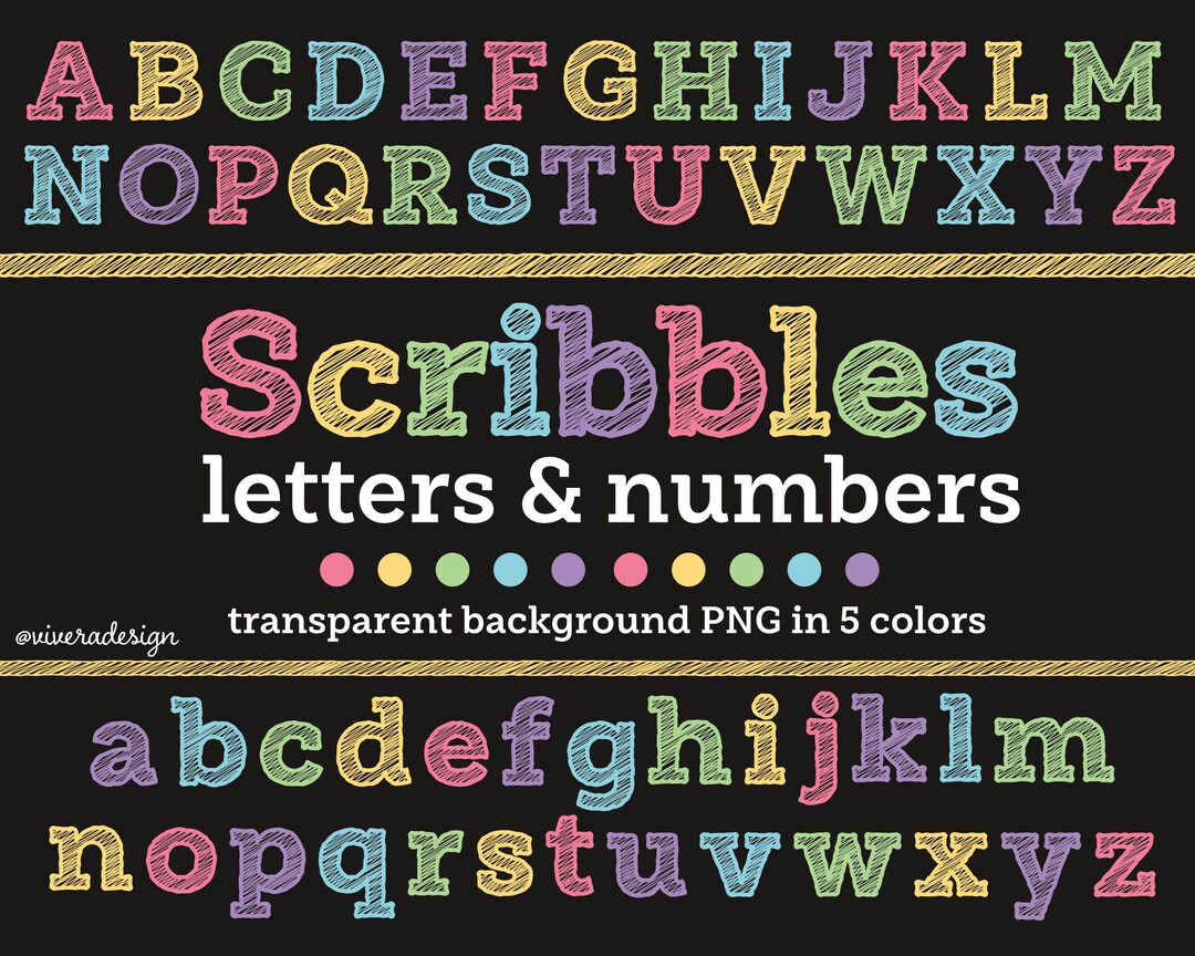 Scribbles Letters and Numbers in 5 Colors | PNG Alphabet and Numbers ...