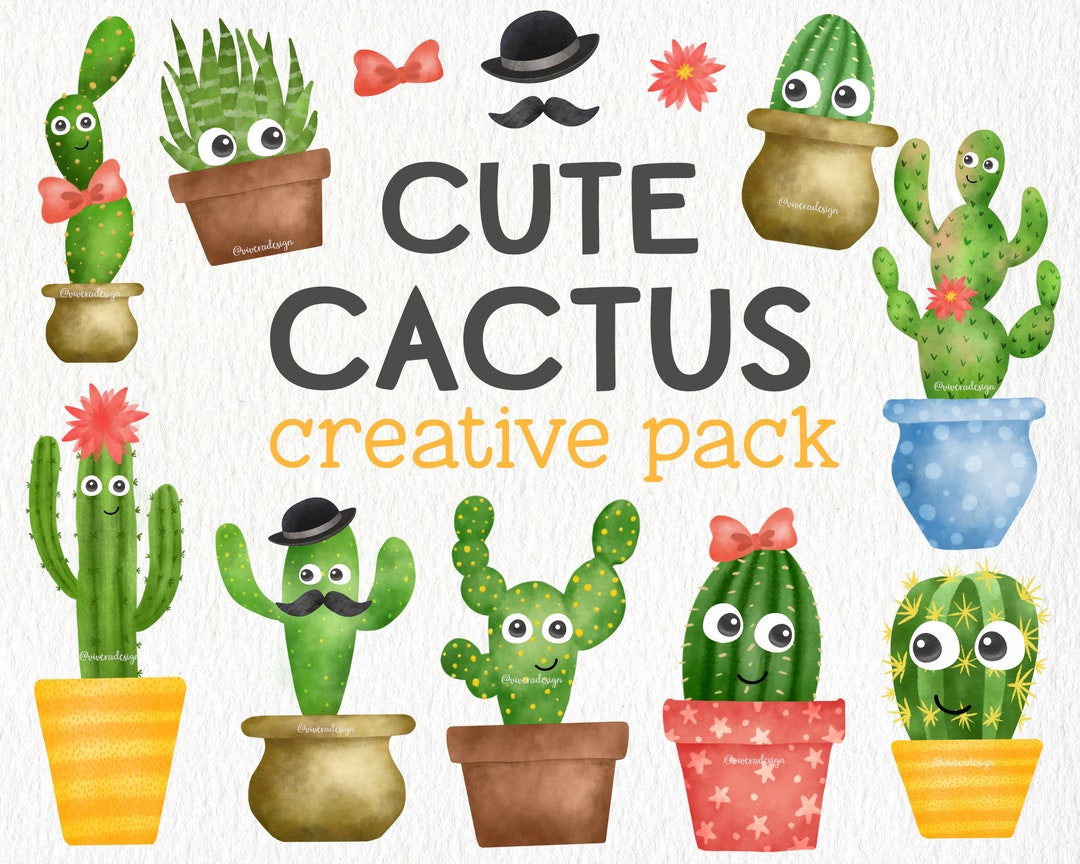 Cute Cactus Creative Pack - Digital Watercolor Clip Art - Botanical ...