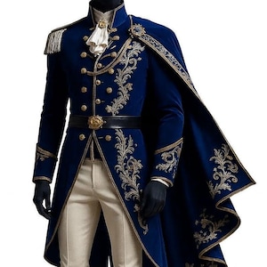 Royal Blue Prince Costume Men’s Regal Tailcoat With Embroidered Cape ...