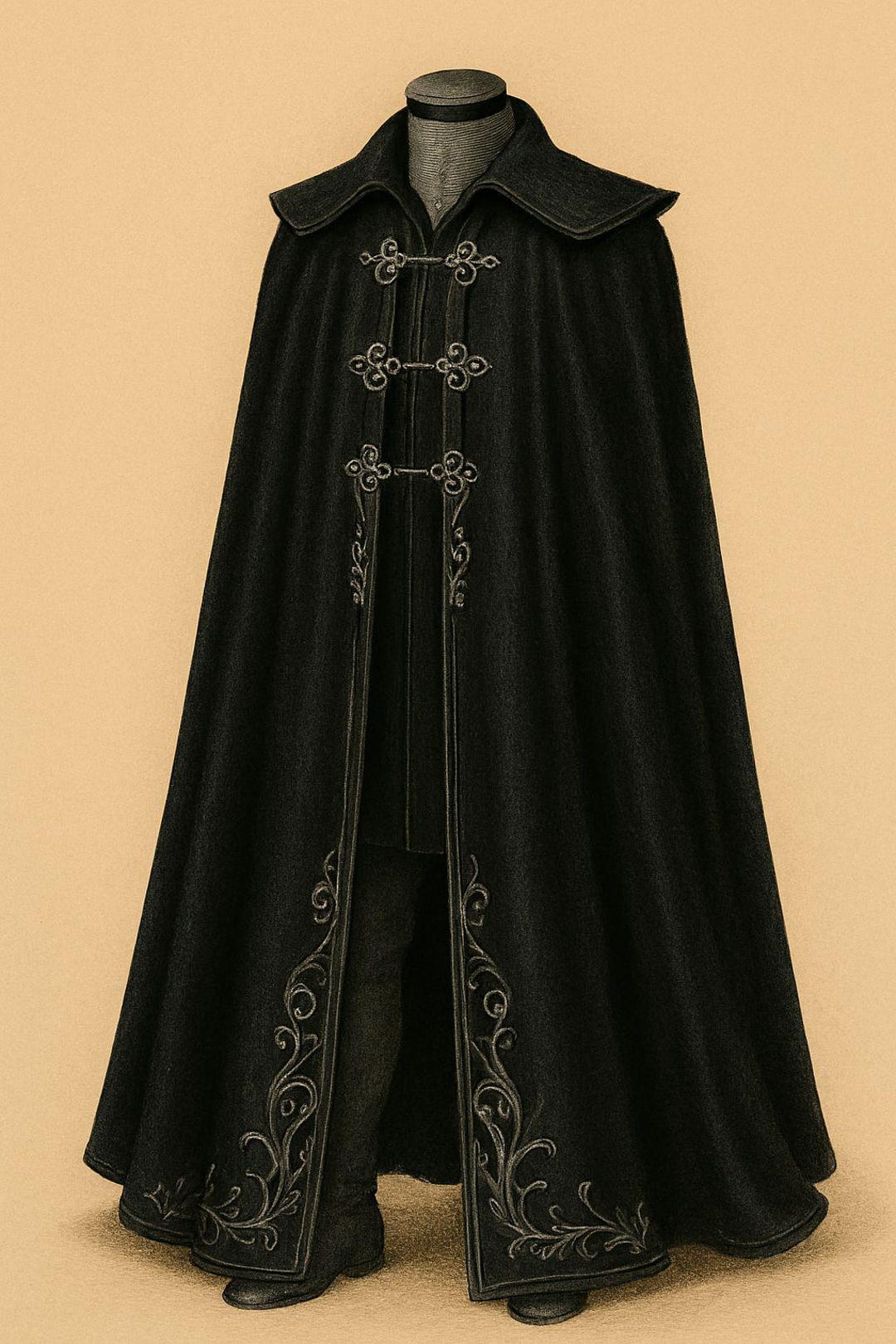 Customized Victorian Gothic Black Cloak Hand-embroidered Long Cape ...