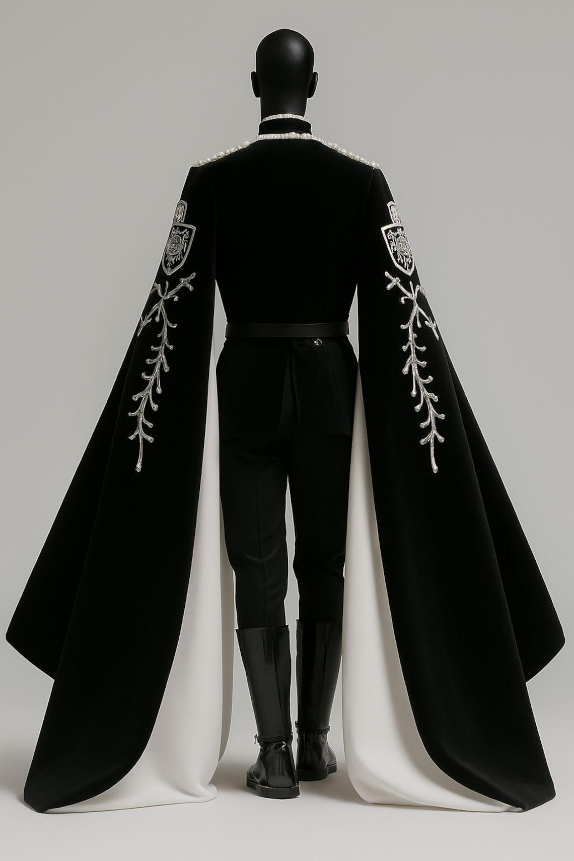 Custom Royal Black Military Tailcoat Embroidered Cape Prince Costume ...
