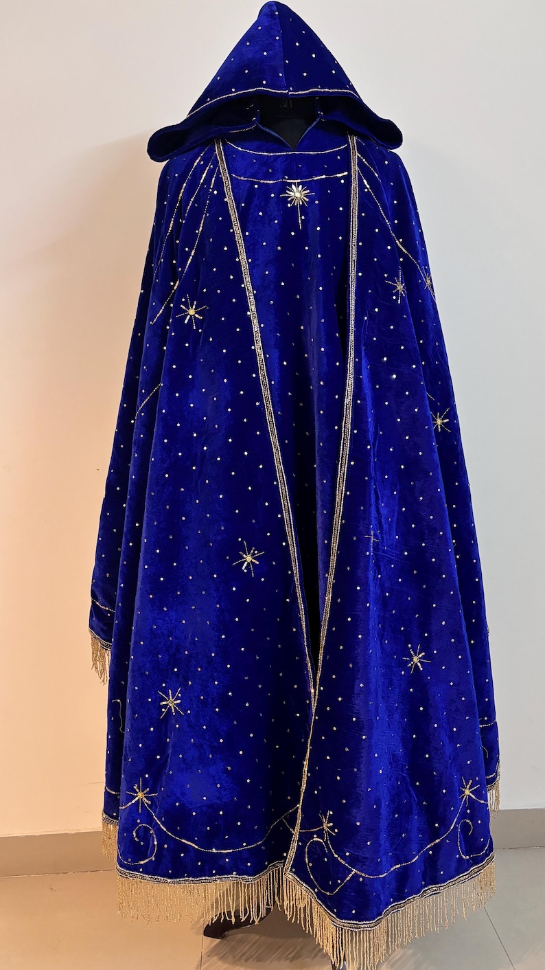 Custom Starry Night Cloak Golden Embroidery Velvet Cape Celestial ...