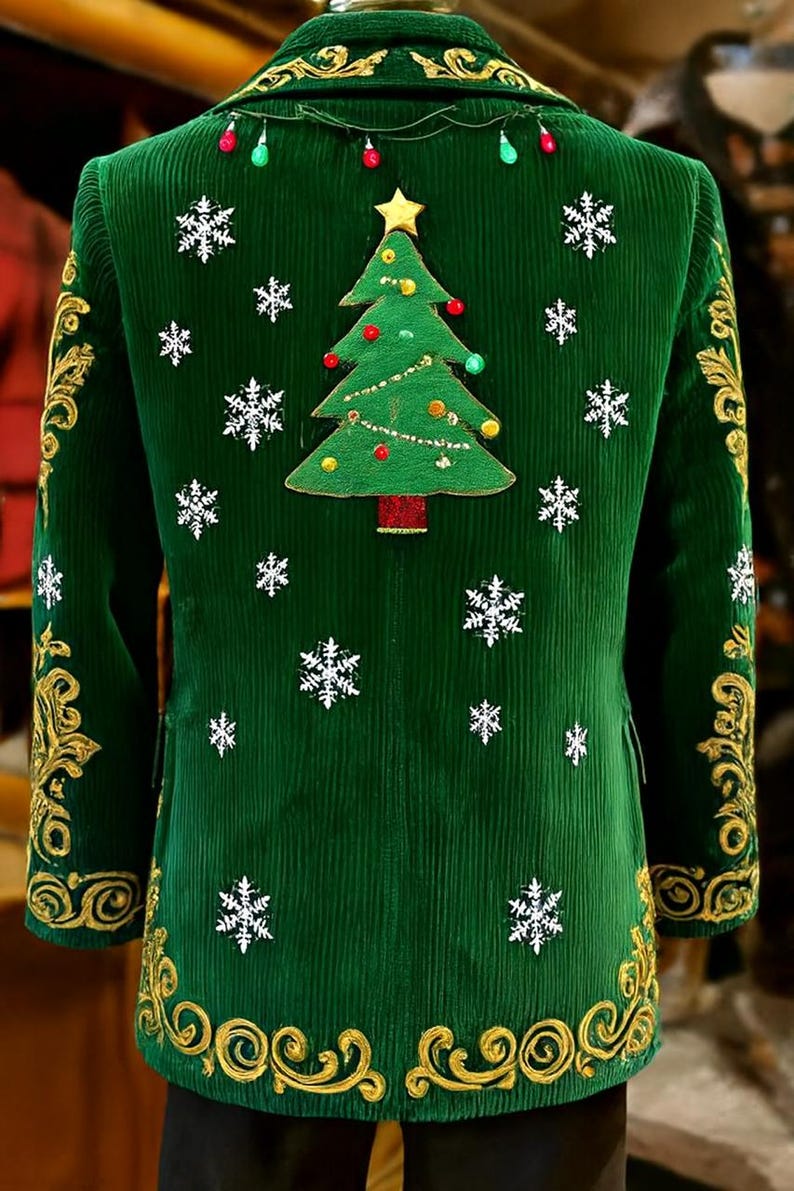 Custom Green Velvet Christmas Blazer Embroidered Holiday Jacket With ...