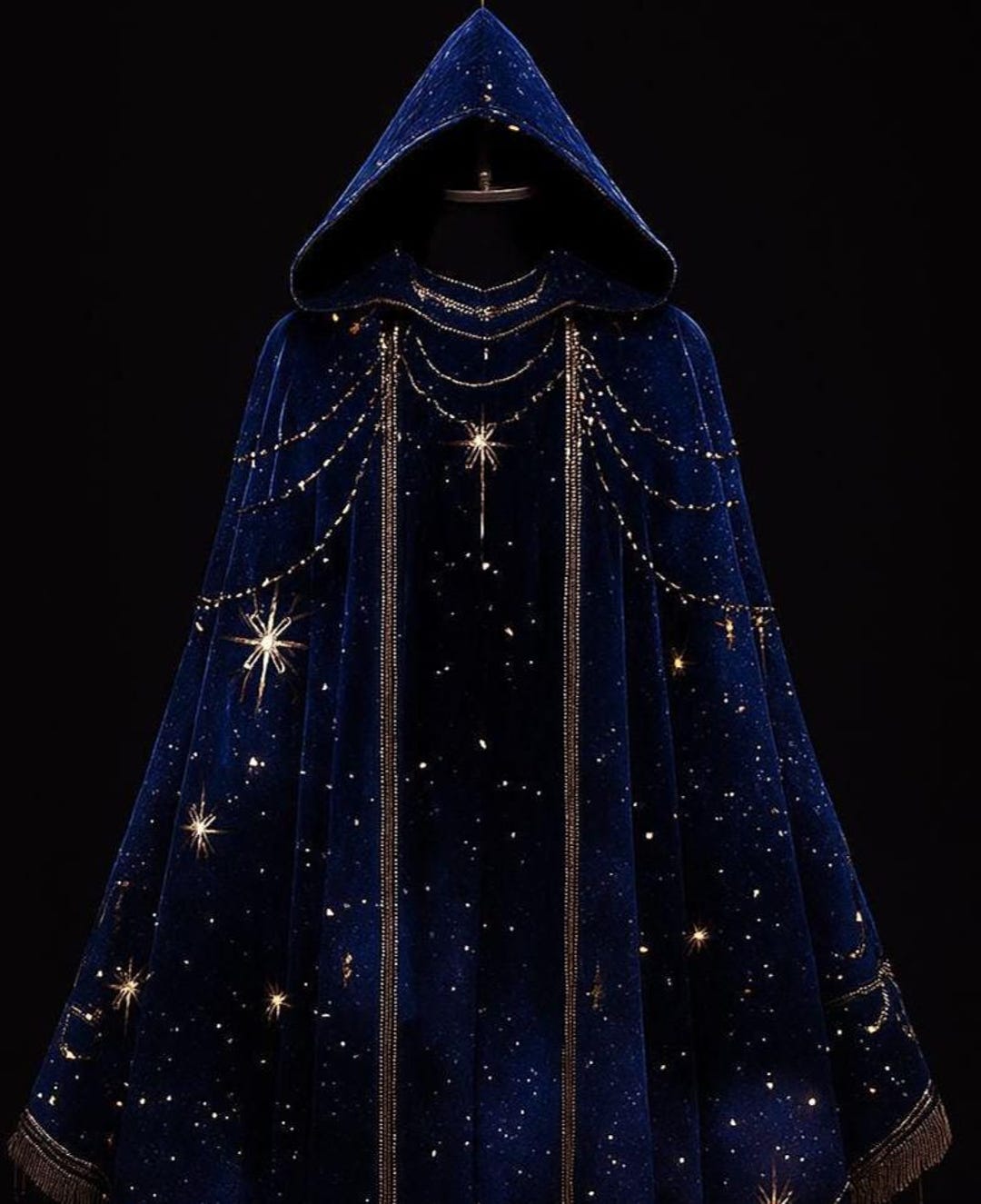 Custom Starry Night Cloak Golden Embroidery Velvet Cape Celestial ...