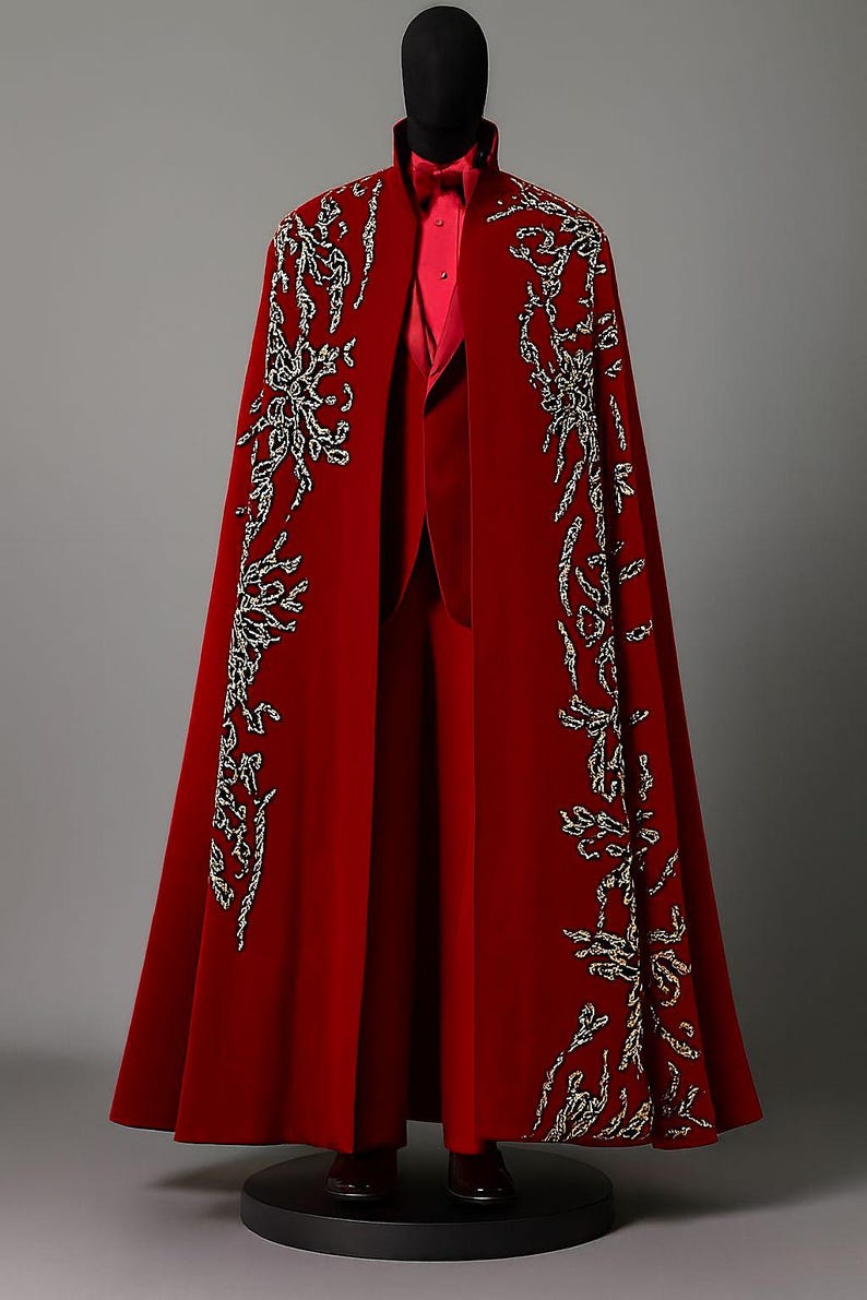 Custom Red Velvet Embroidered Men Cape Suit Royal Prince Costume Cape ...