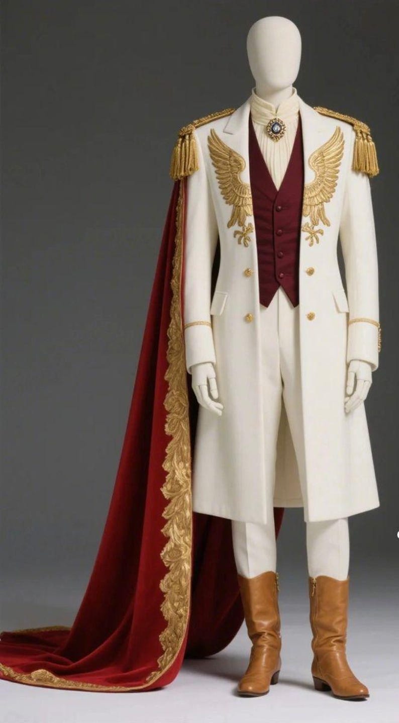 Customized Royal White Prince Suit With Red Cape Embroidered Men’s ...