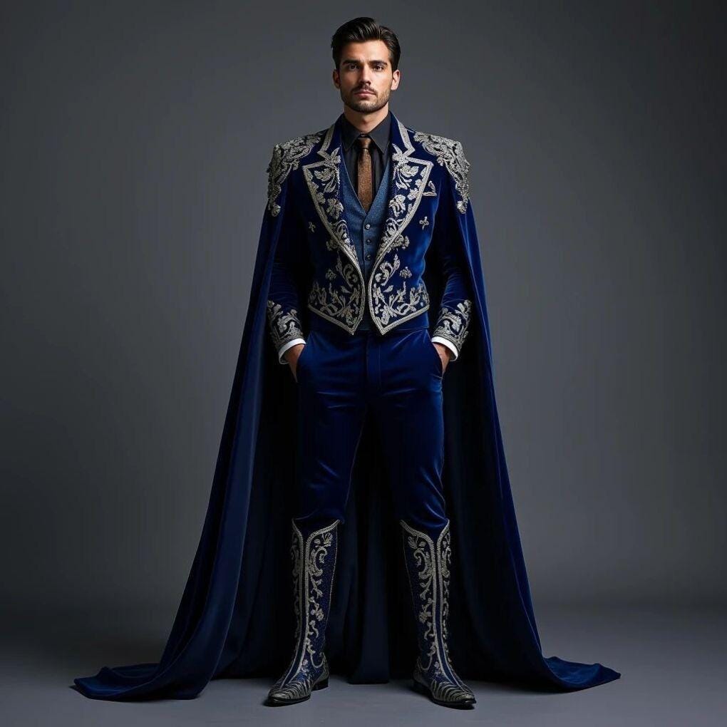 Custom Royal Blue Velvet Embroidered Men Cape Suit Royal Prince Costume ...
