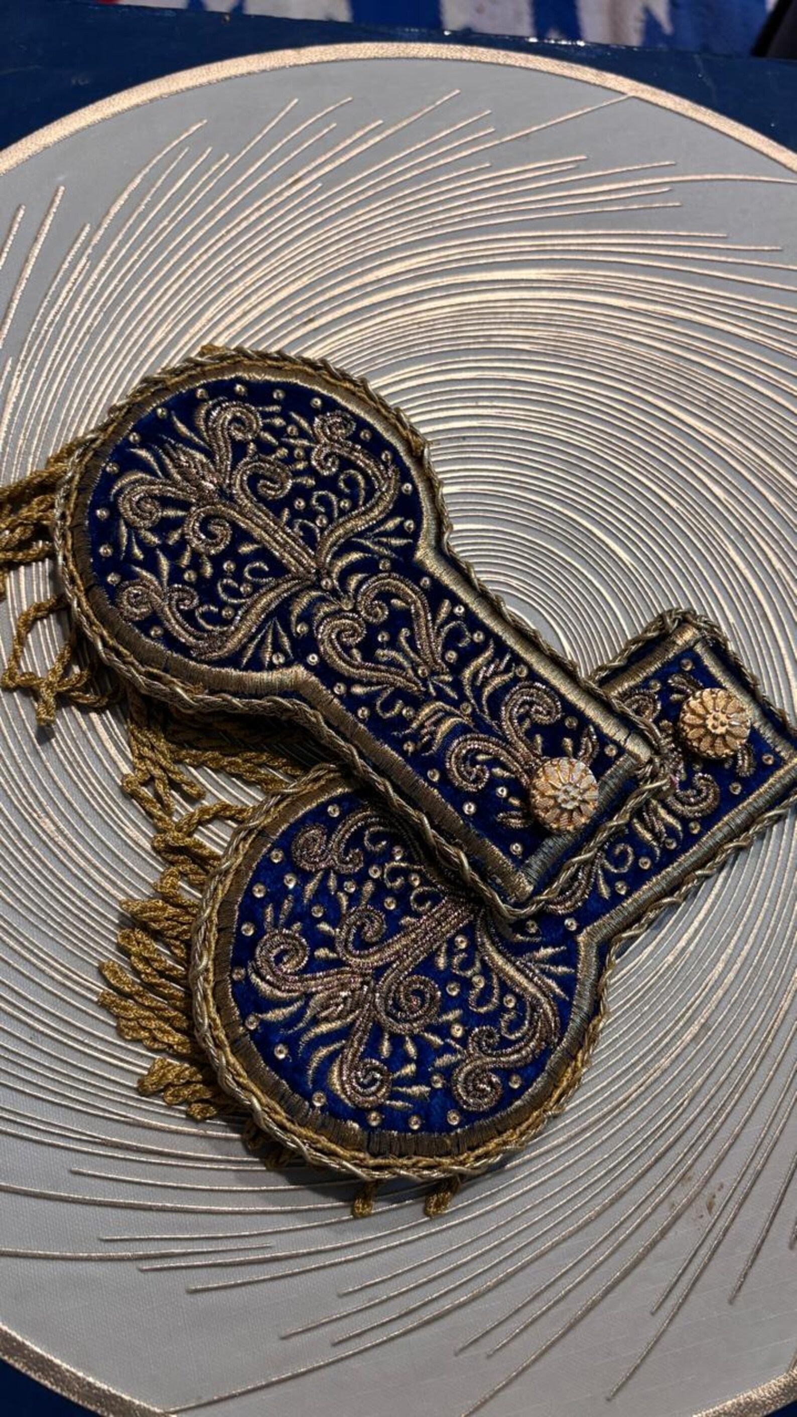 Hand Embroidered Silver Epaulettes Navy Blue & Golden Shoulder Armor ...