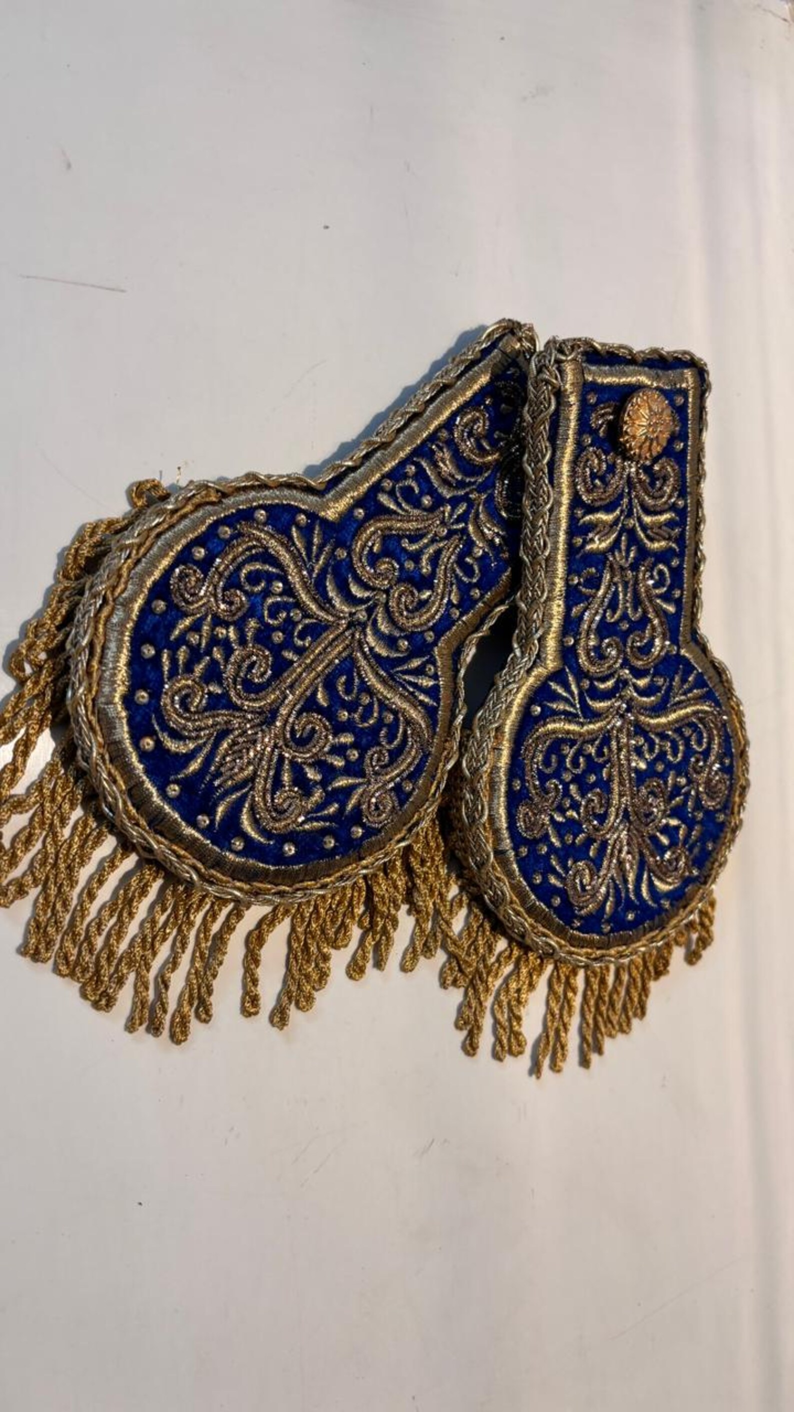 Hand Embroidered Silver Epaulettes Navy Blue & Golden Shoulder Armor ...