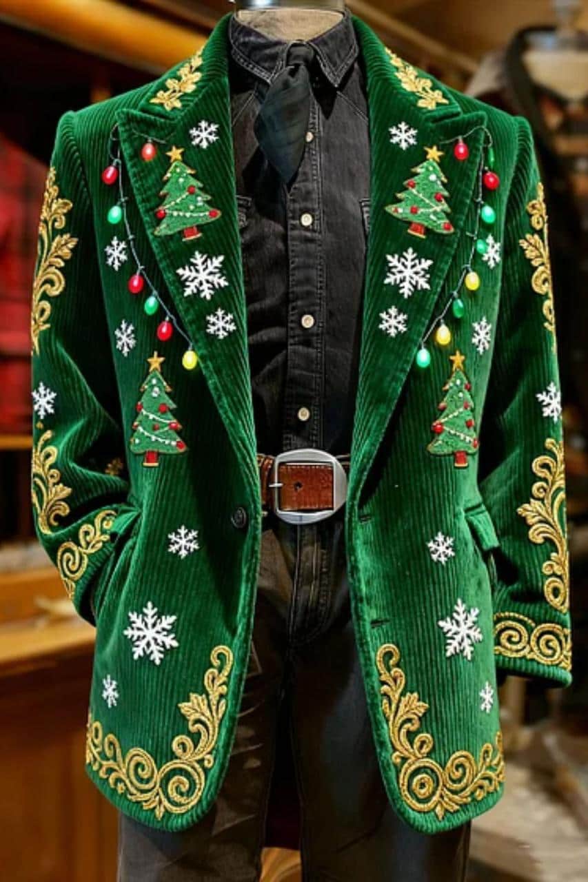 Custom Green Velvet Christmas Blazer Embroidered Holiday Jacket With ...