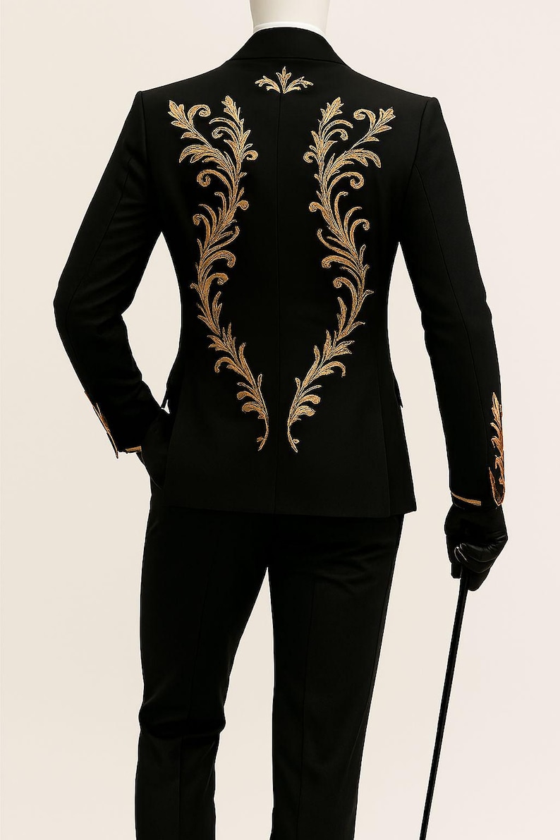 Custom Royal Black Embroidered Suit Men 3-piece Tuxedo Formal Wedding ...