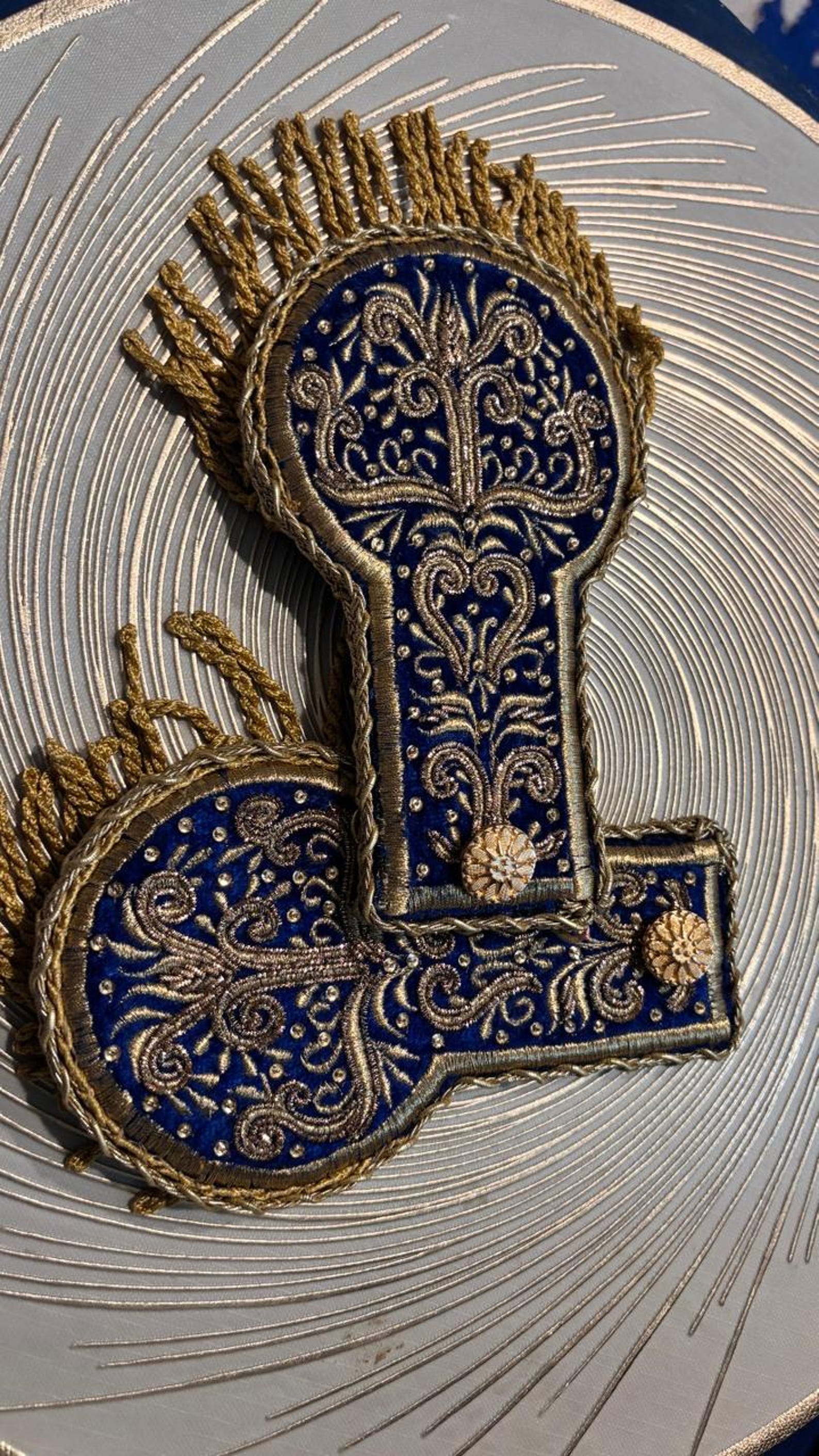 Hand Embroidered Silver Epaulettes Navy Blue & Golden Shoulder Armor ...