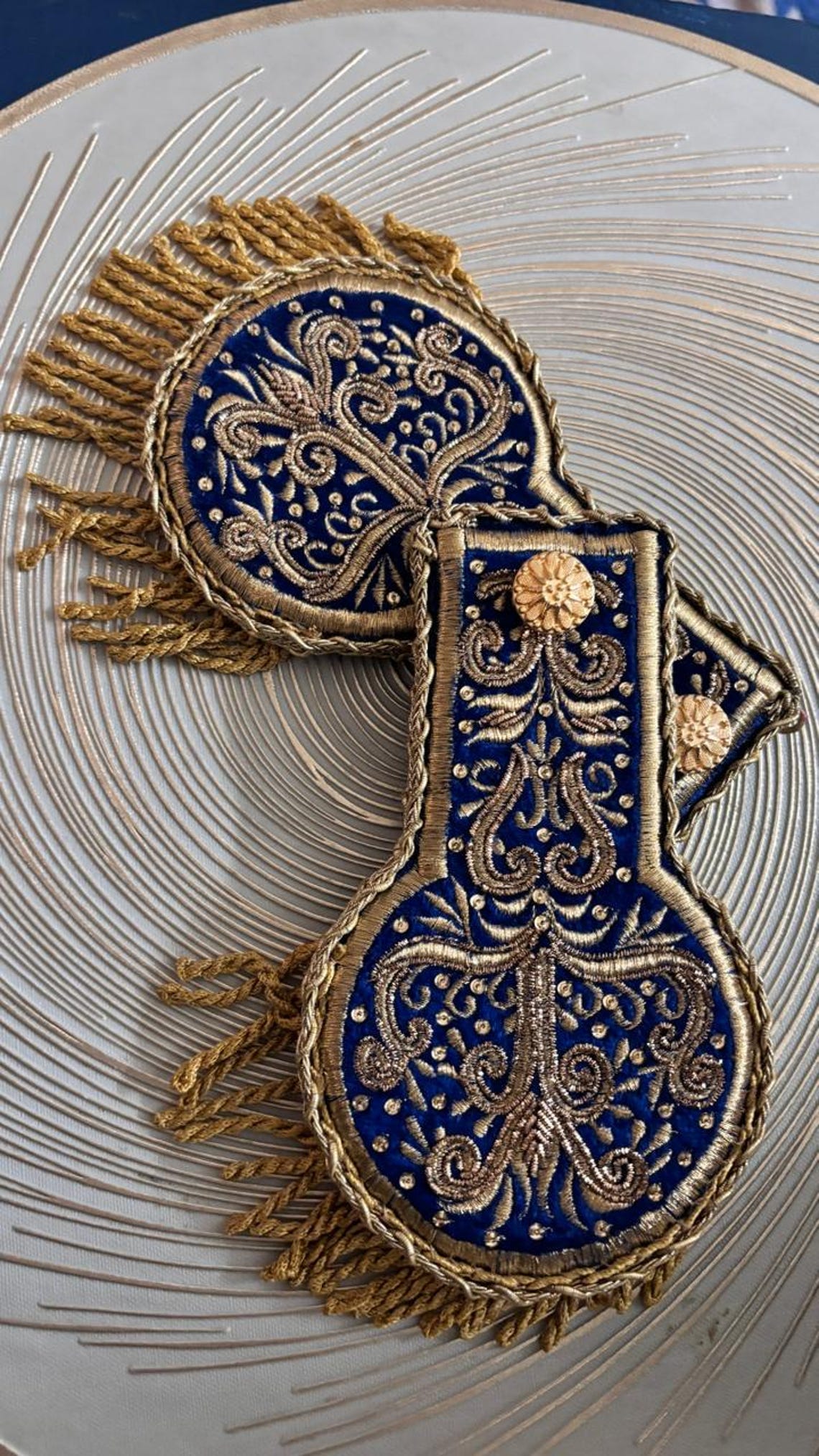Hand Embroidered Silver Epaulettes Navy Blue & Golden Shoulder Armor ...