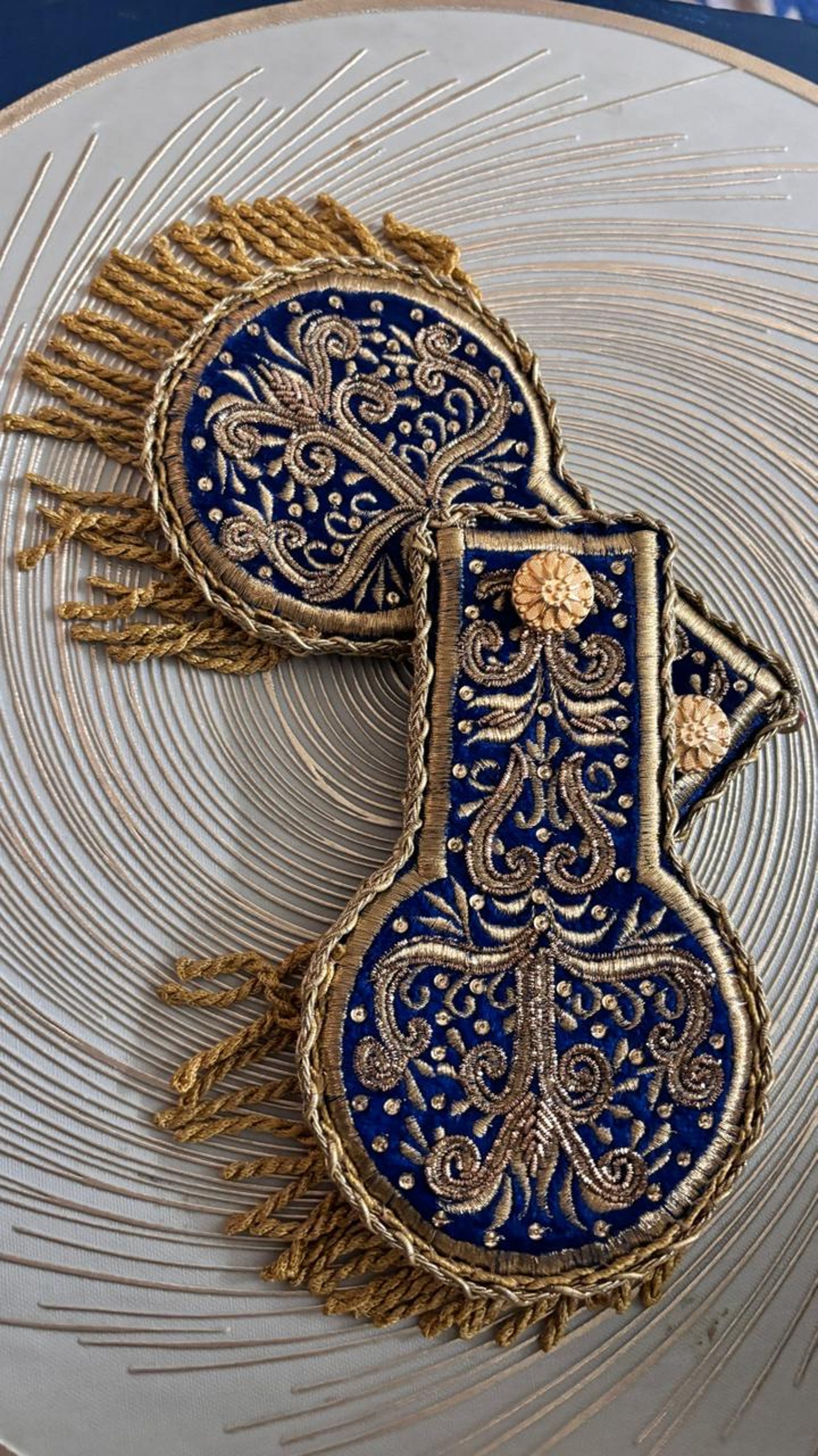 Hand Embroidered Silver Epaulettes Navy Blue & Golden Shoulder Armor ...
