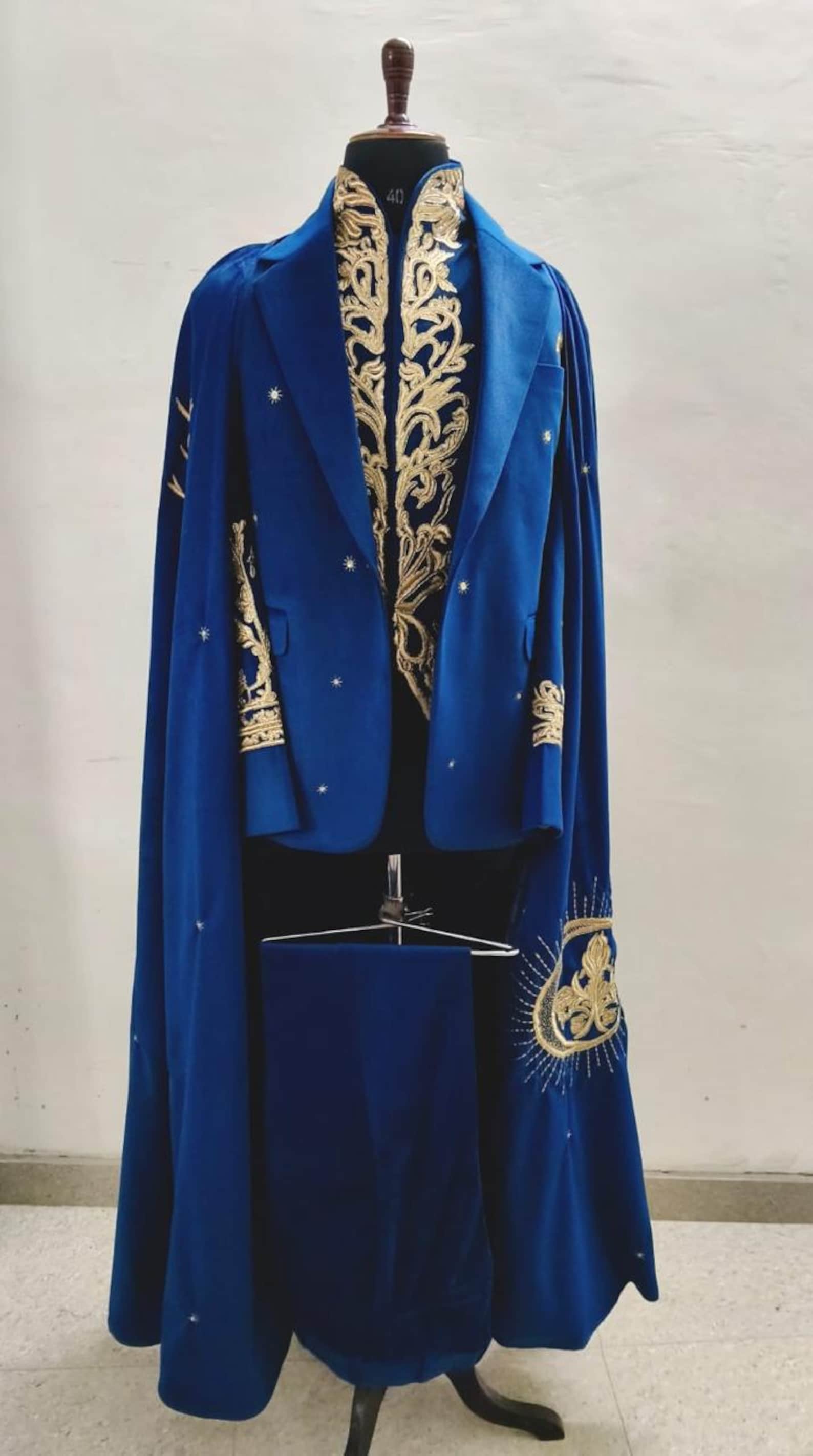 Royal Blue Velvet Embroidered Suit Cape 18th Century Prince Costume ...
