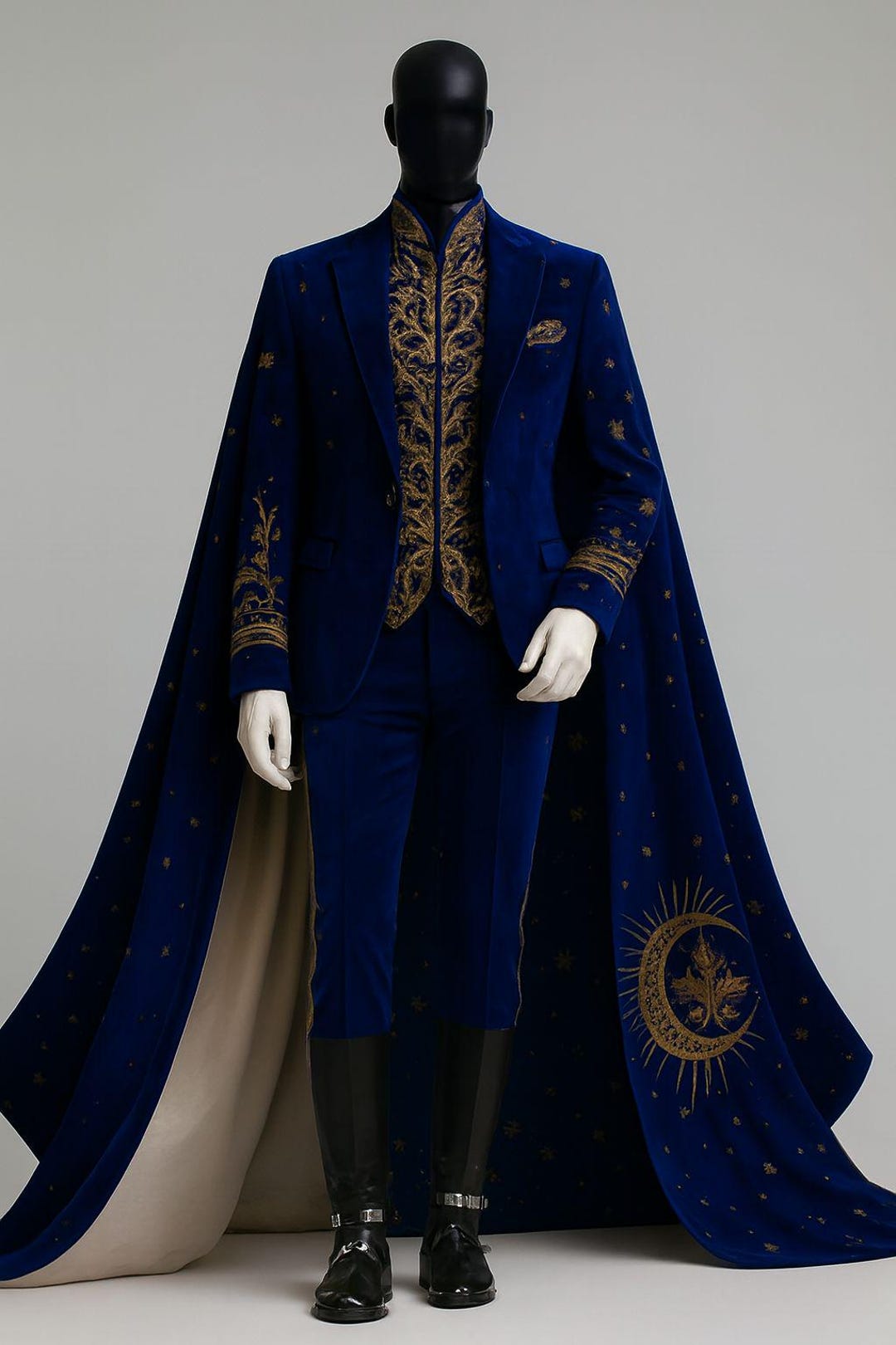 Royal Blue Velvet Embroidered Suit Cape 18th Century Prince Costume ...