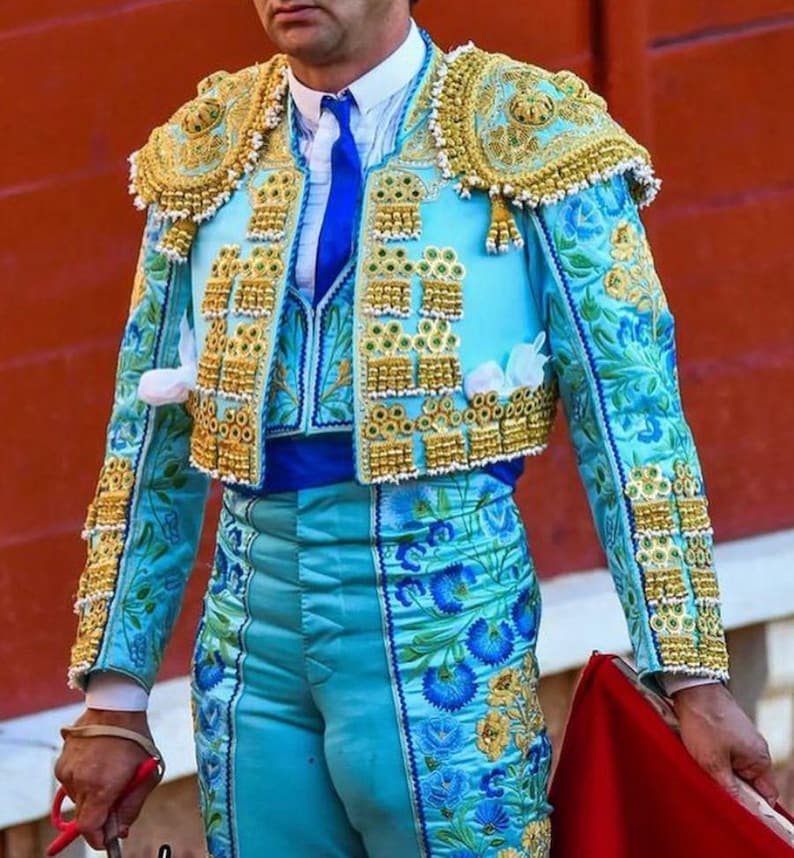 Men's Hand-embroidered Matador Suit Turquoise & Gold Traje De Luces ...