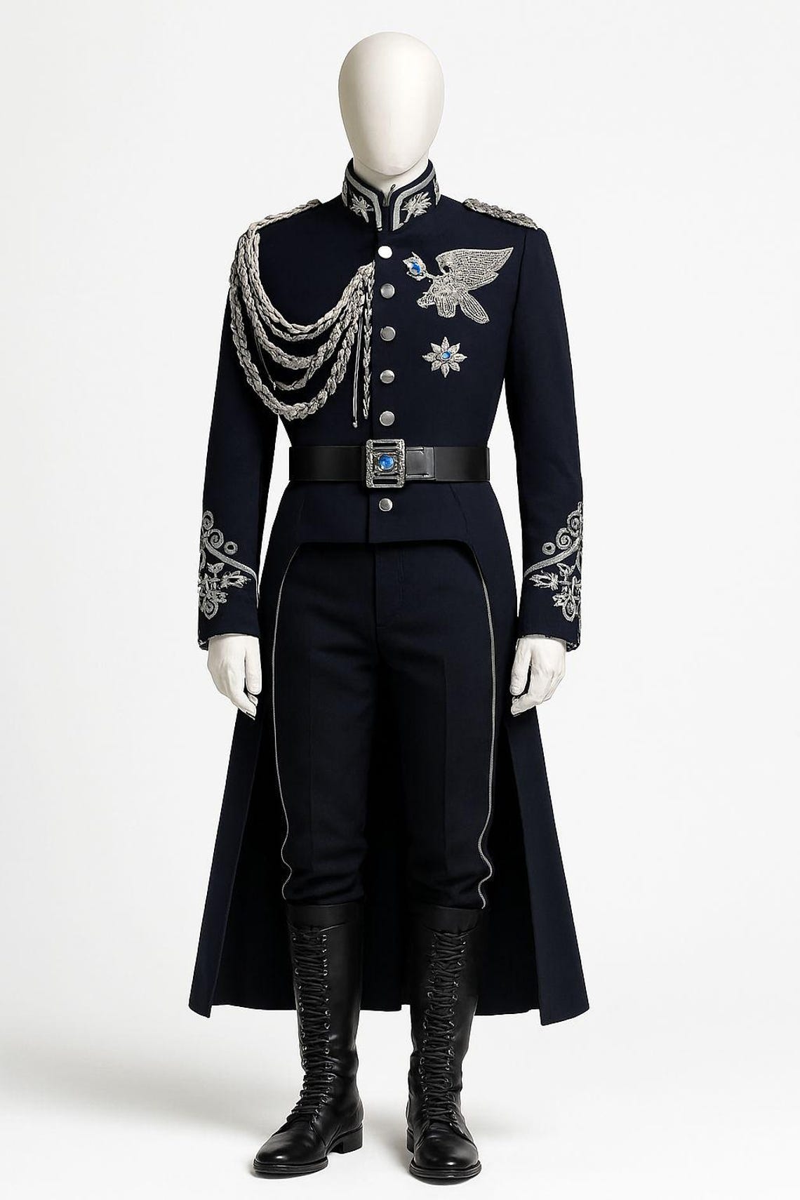 Royal Military Style Tailcoat Blue Embroidered Uniform Coat Silver ...