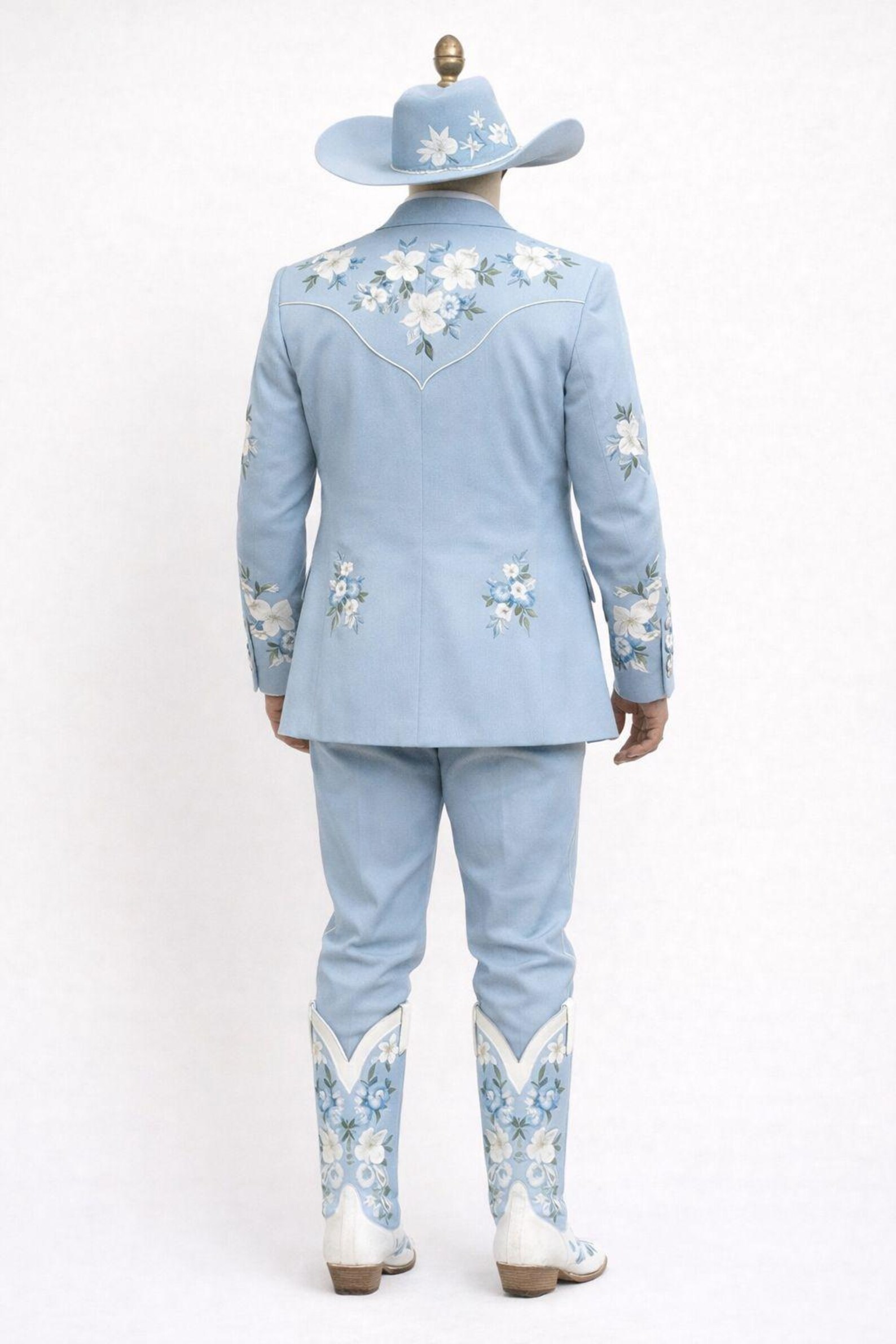 Customized Light Blue Floral Western Suit for Men | Embroidered Cowboy ...
