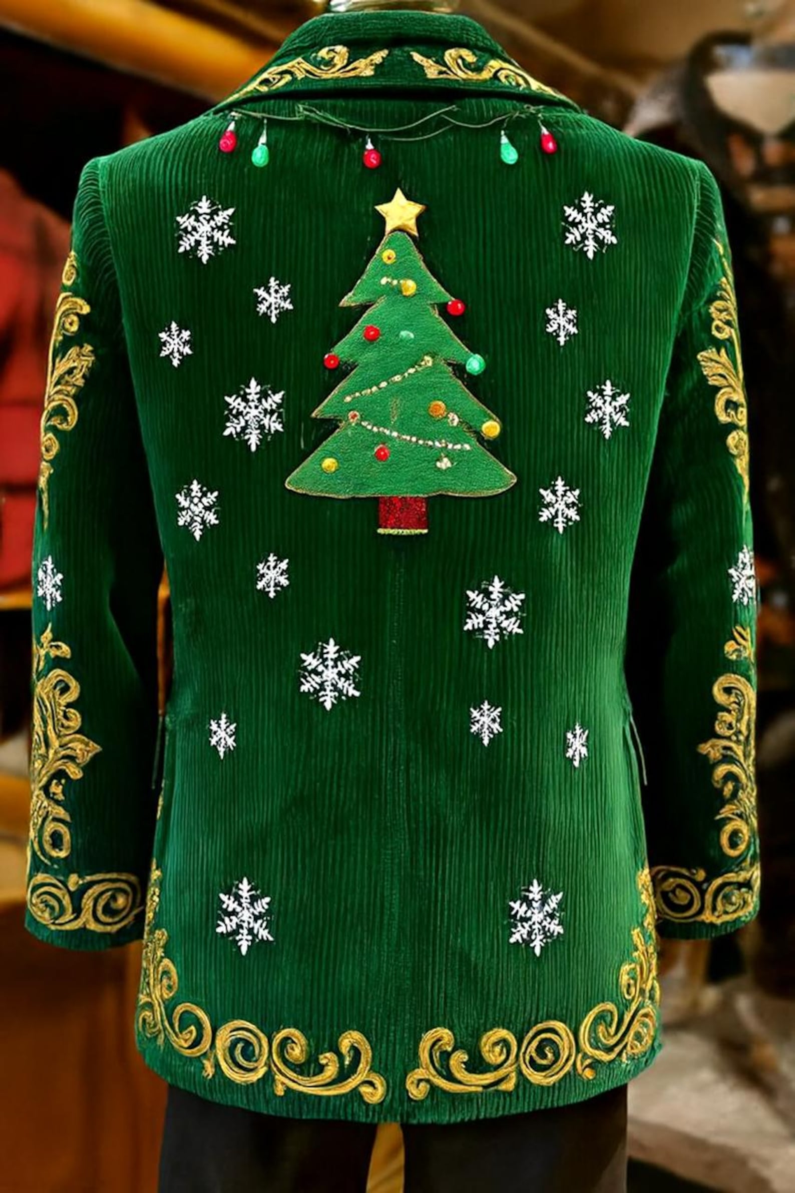 Custom Green Velvet Christmas Blazer Embroidered Holiday Jacket With ...