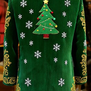Custom Green Velvet Christmas Blazer Embroidered Holiday Jacket With ...