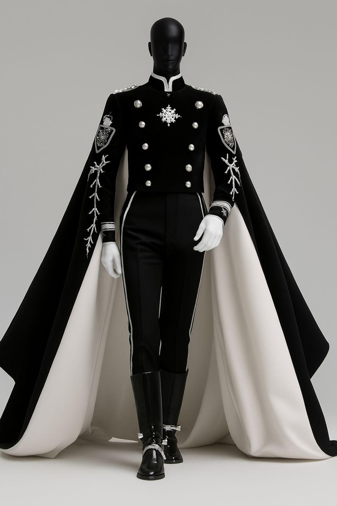 Custom Royal Black Military Tailcoat Embroidered Cape Prince Costume ...