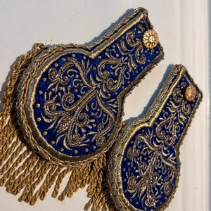 Hand Embroidered Silver Epaulettes Navy Blue & Golden Shoulder Armor ...