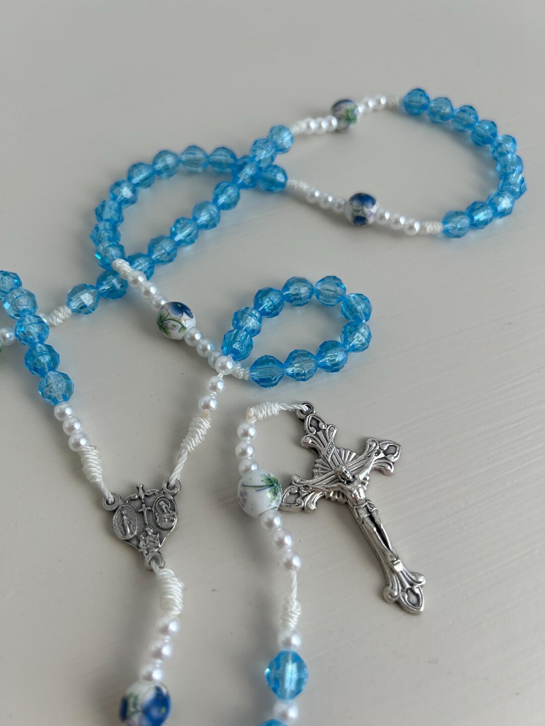 Blue Catholic Rosary / Blue Flower Rosary / Blue Catholic Rosarybead ...