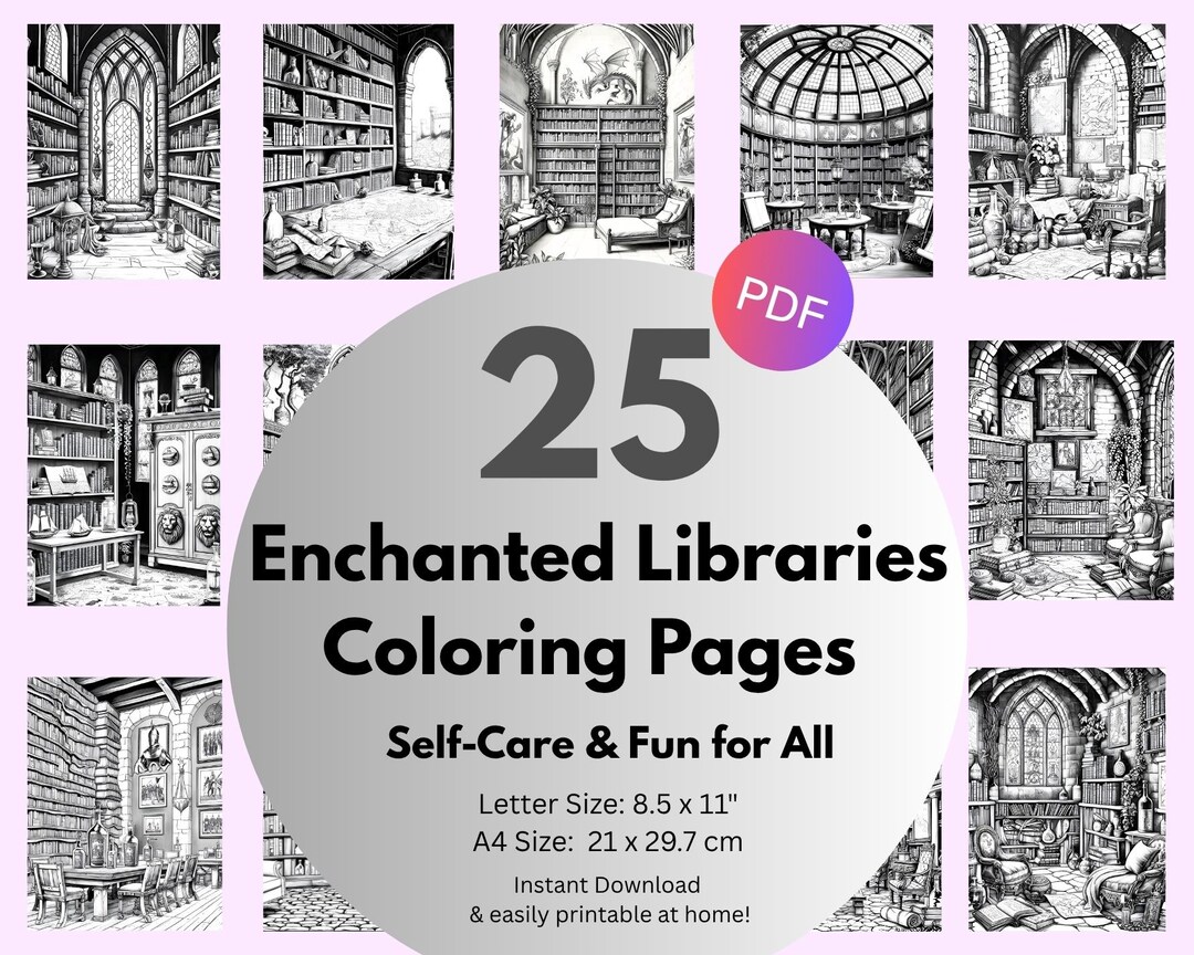25 Enchanted Libraries Coloring Pages | Fantasy Coloring Sheets ...
