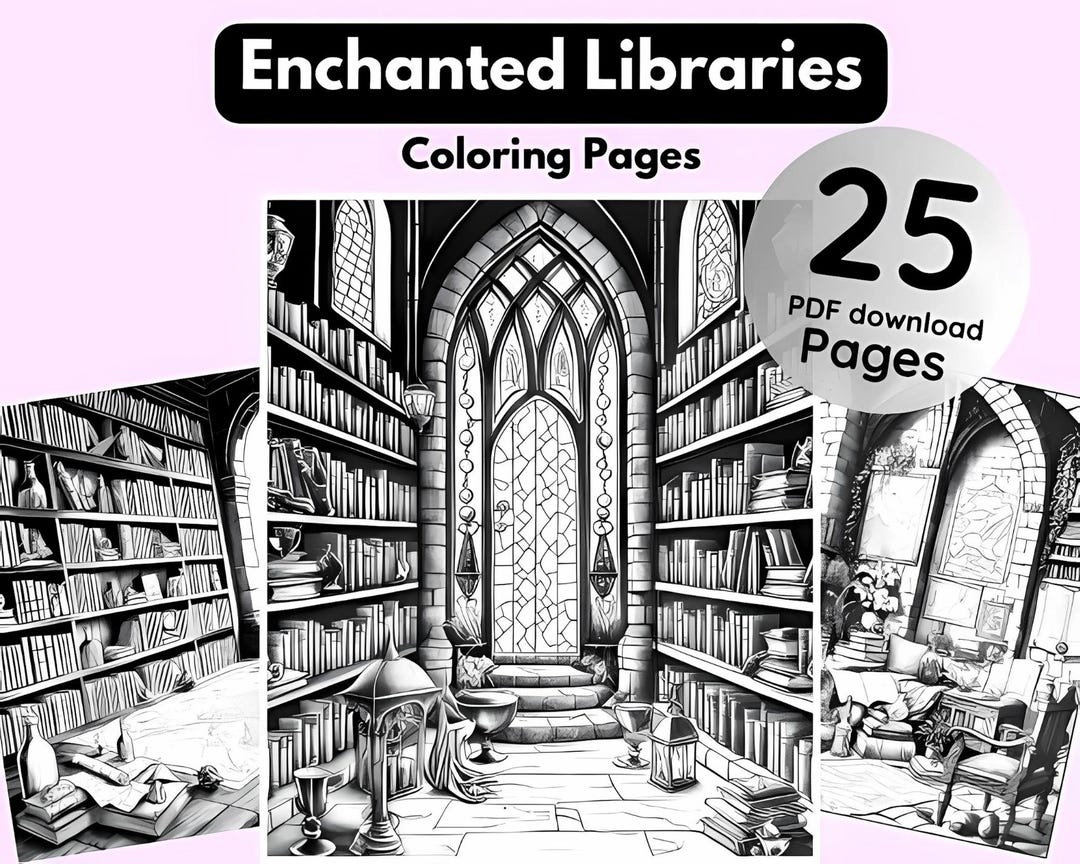 25 Enchanted Libraries Coloring Pages | Fantasy Coloring Sheets ...