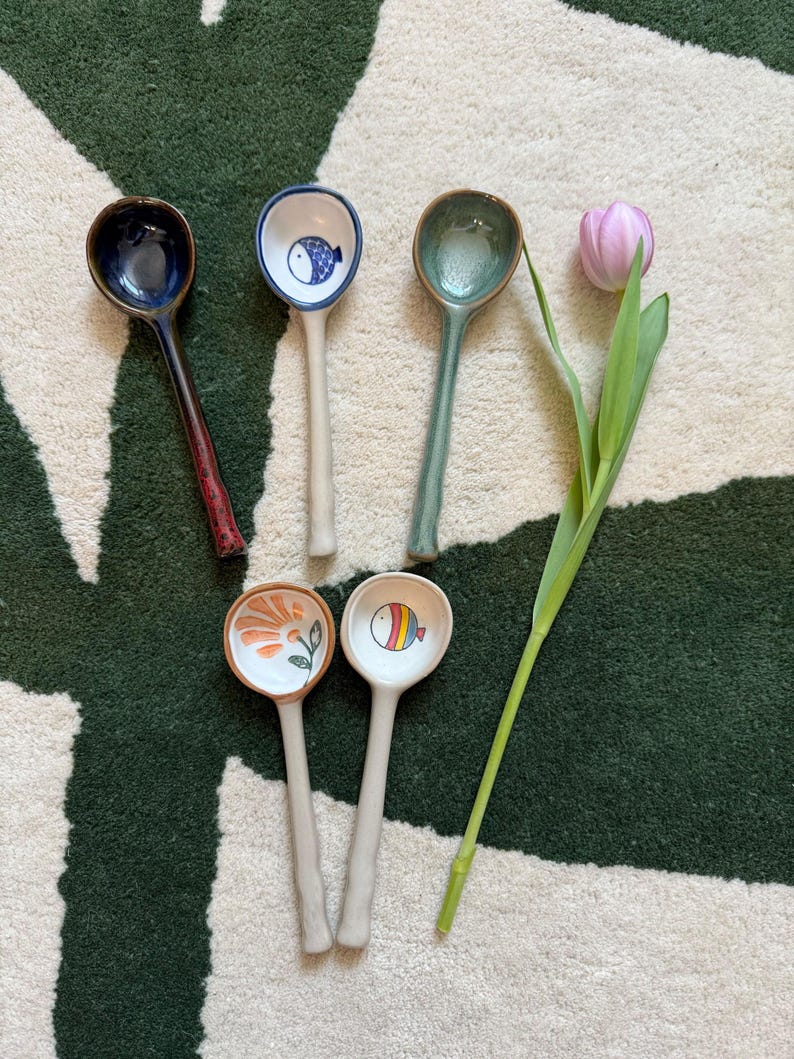 100% Real Photo Handmade Ceramic, Aesthetic Floral Spoon, Hand Painted ...