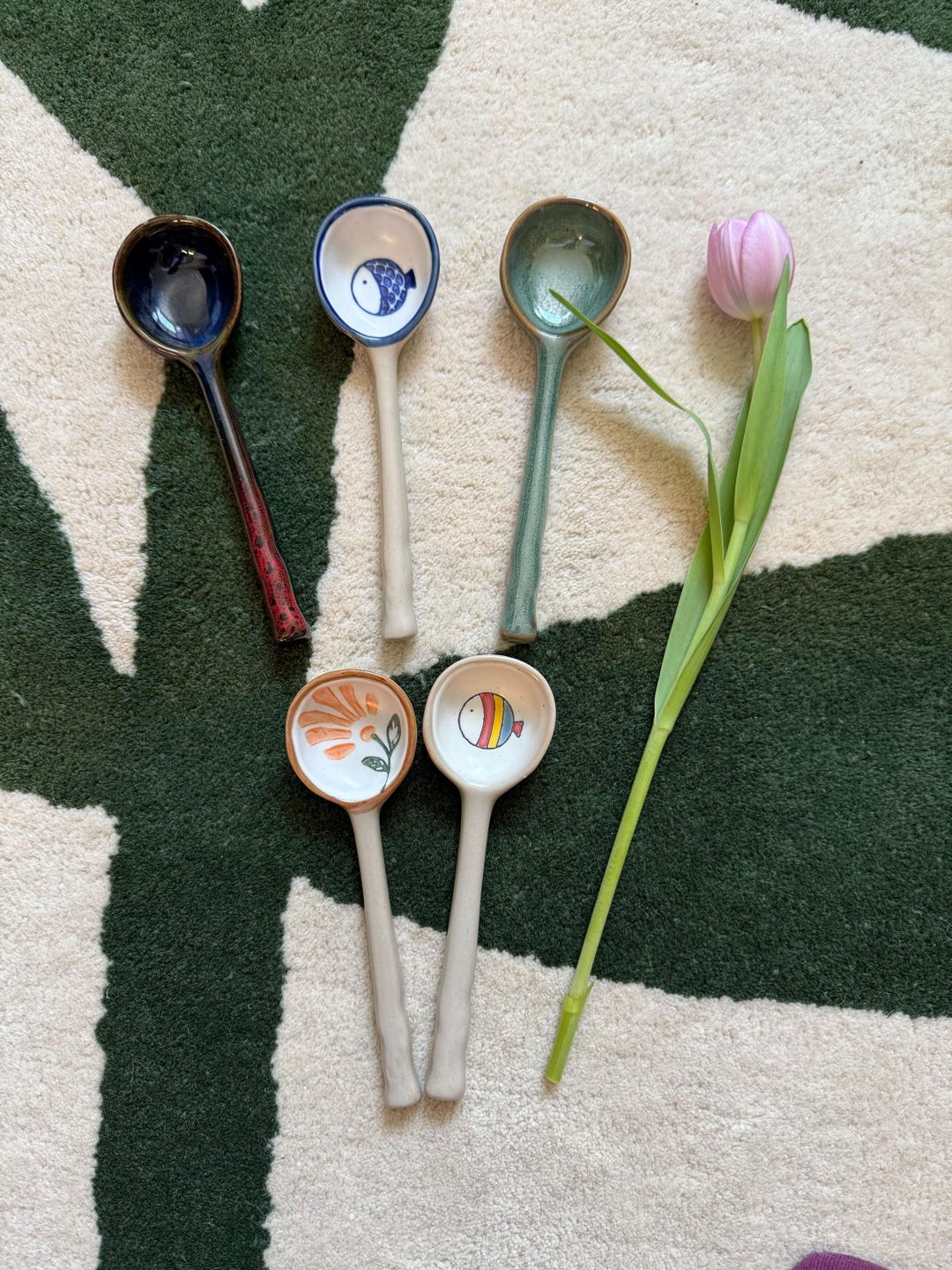 100% Real Photo Handmade Ceramic, Aesthetic Floral Spoon, Hand Painted ...