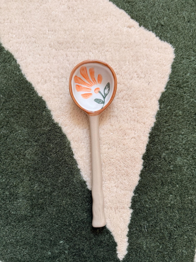 100% Real Photo Handmade Ceramic, Aesthetic Floral Spoon, Hand Painted ...
