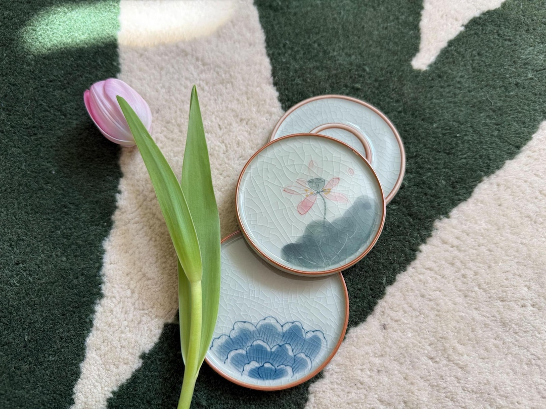 Handmade Ceramic Coasters: Floral Design, Modern Homeware, Lotus Wave ...