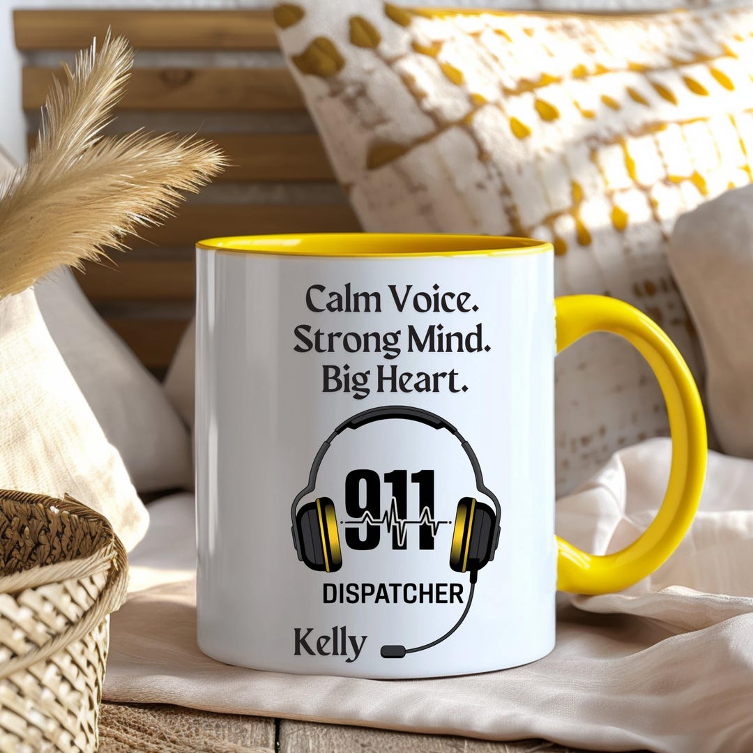 Custom 911 Dispatcher Mug, Thin Gold Line Gift, First Responder Coffee ...