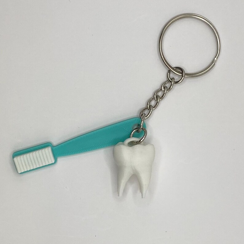 Tooth and Toothbrush Keychain 3D Printed Miniature in Different Colors ...