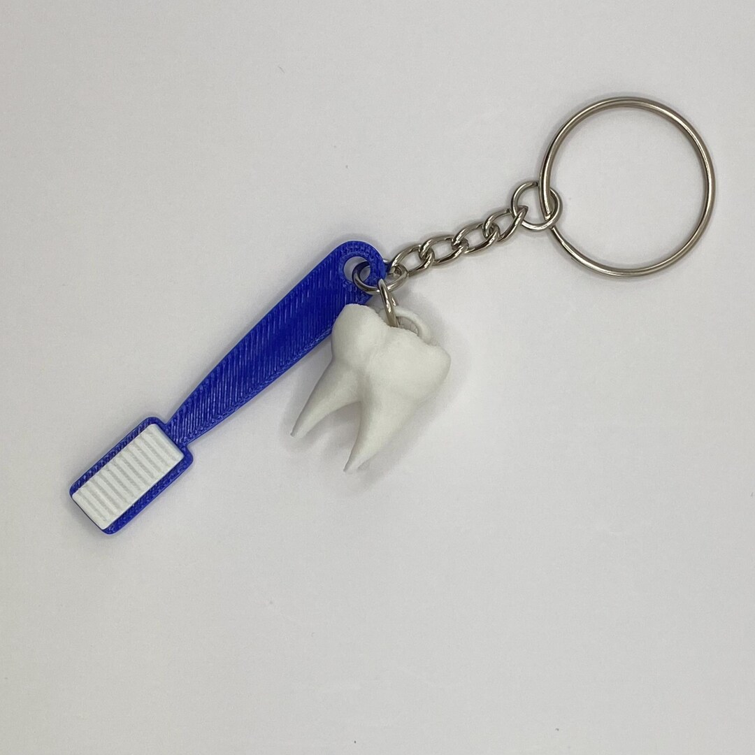 Tooth and Toothbrush Keychain 3D Printed Miniature in Different Colors ...