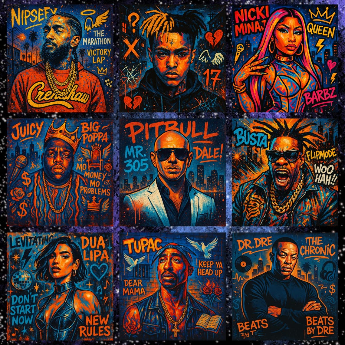 Hip Hop PNG Design Bundle: Bootleg Rap Legends, Streetwear Graphics ...